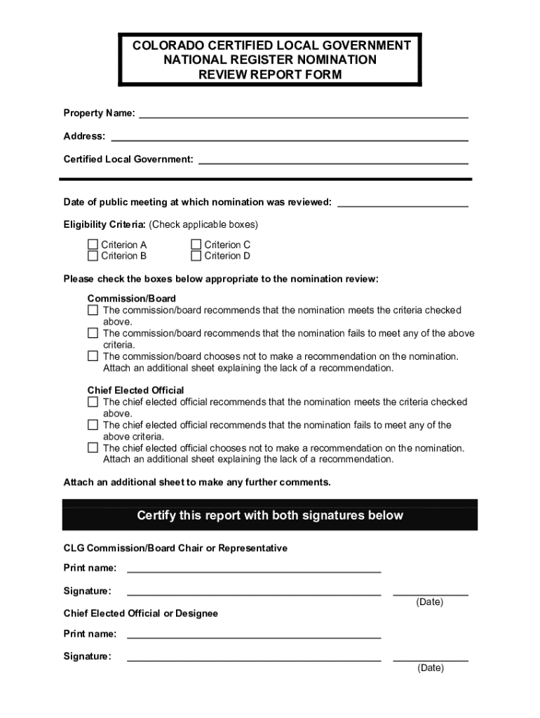 Fillable Online National Register Nomination Review Report Fax Email ...