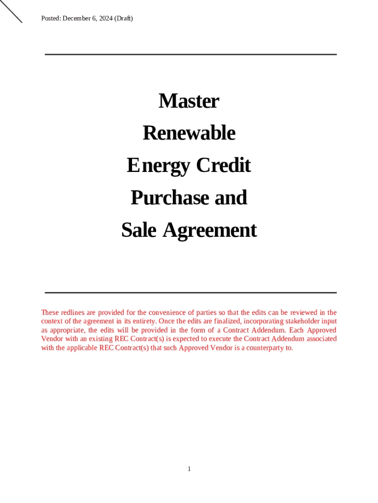 Master Renewable Energy Credit Purchase and Sale Agreement Doc Template ...