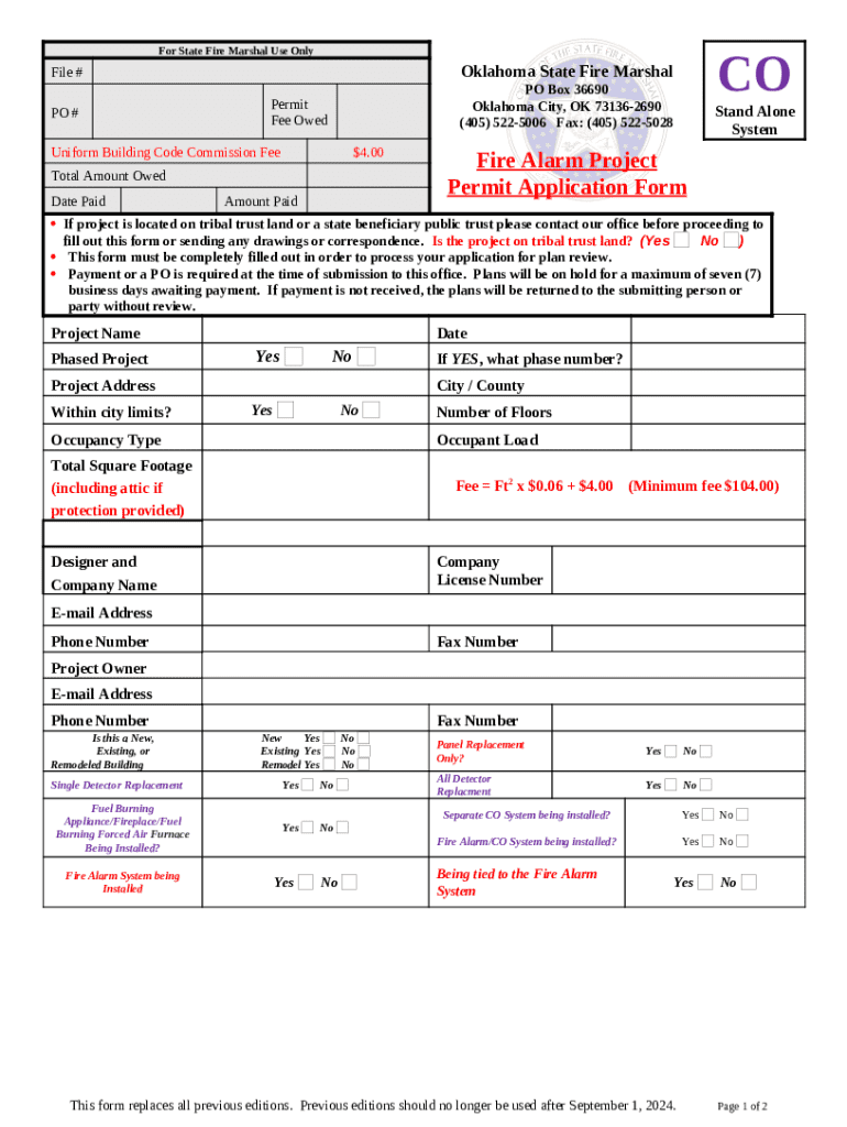 Fire Alarm Project Permit Application Doc Template | pdfFiller
