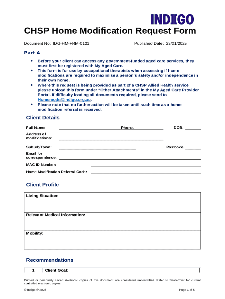 Chsp Home Modification Request Doc Template | pdfFiller
