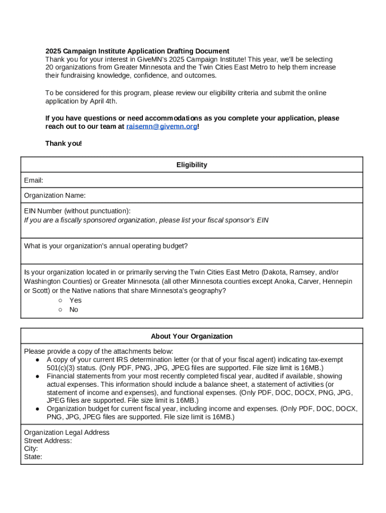 2025 Campaign Institute Application Drafting Document Doc Template ...