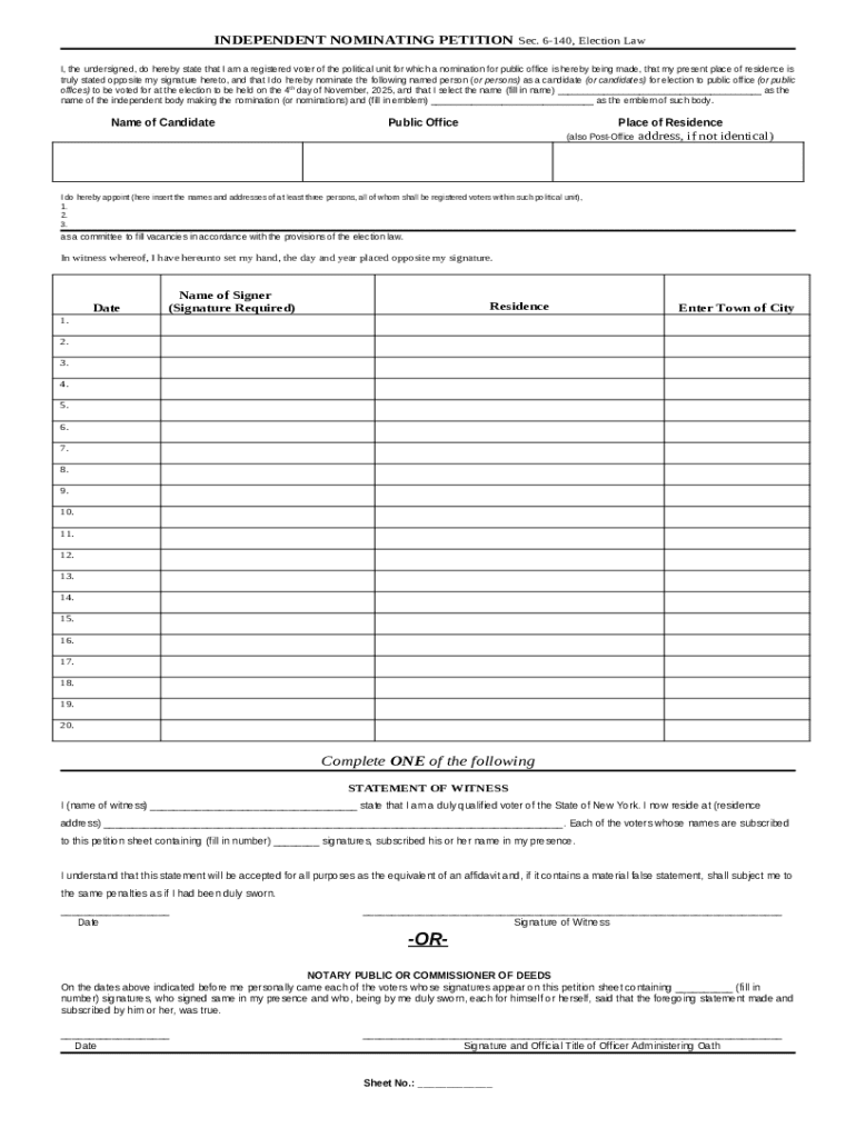 Independent Nominating Petition Doc Template | pdfFiller