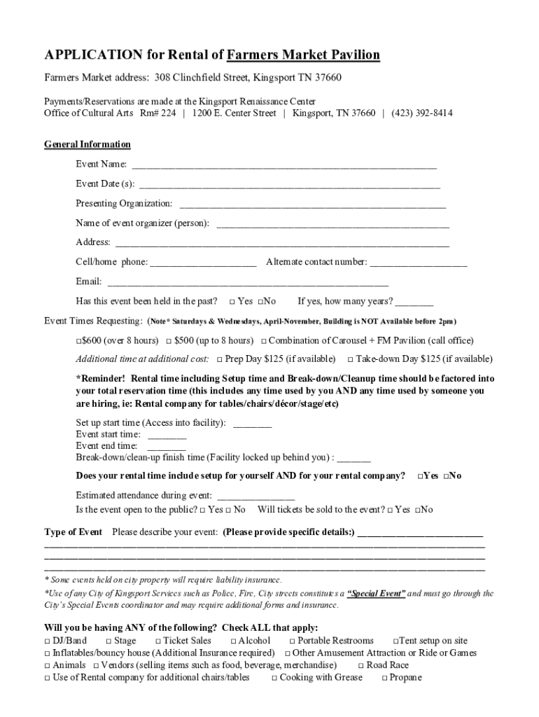 Fillable Online Rental Application for Farmers Market Pavilion Fax Email Print - pdfFiller