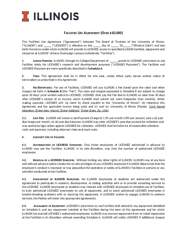 Facilities Use Agreement Doc Template | pdfFiller