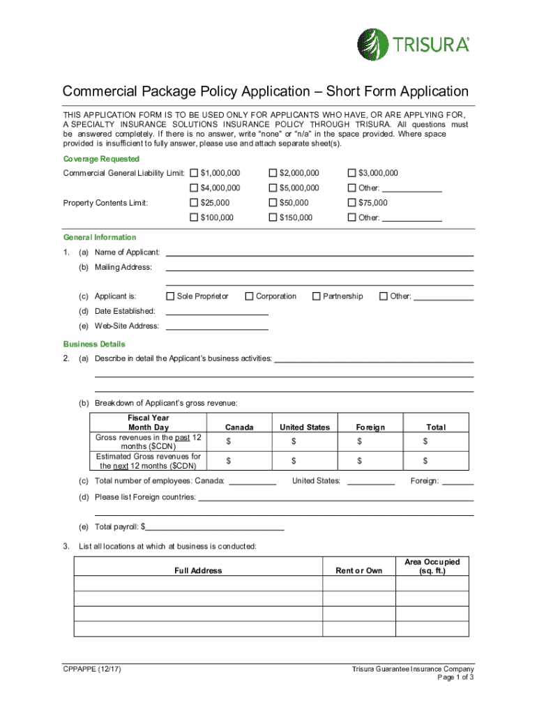 Fillable Online Commercial Package Policy Application Fax Email Print ...