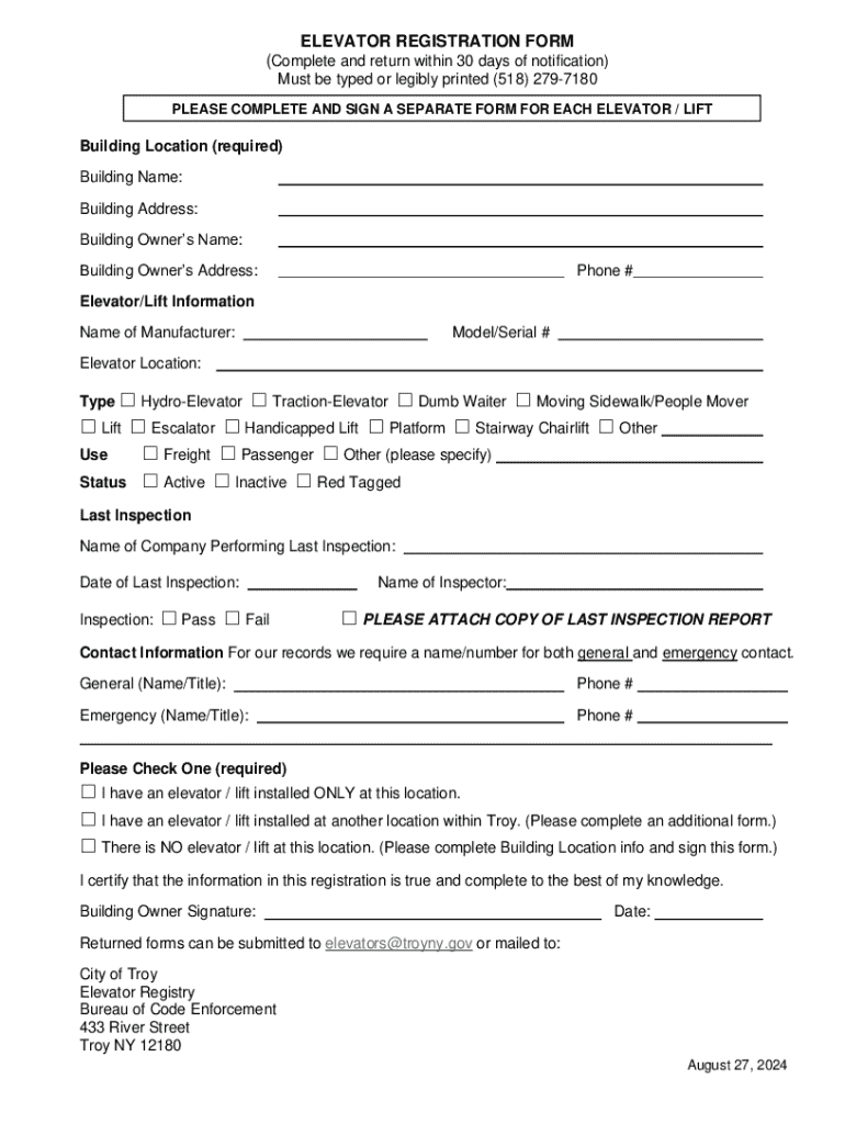 Fillable Online Elevator Registration Form Fax Email Print - pdfFiller