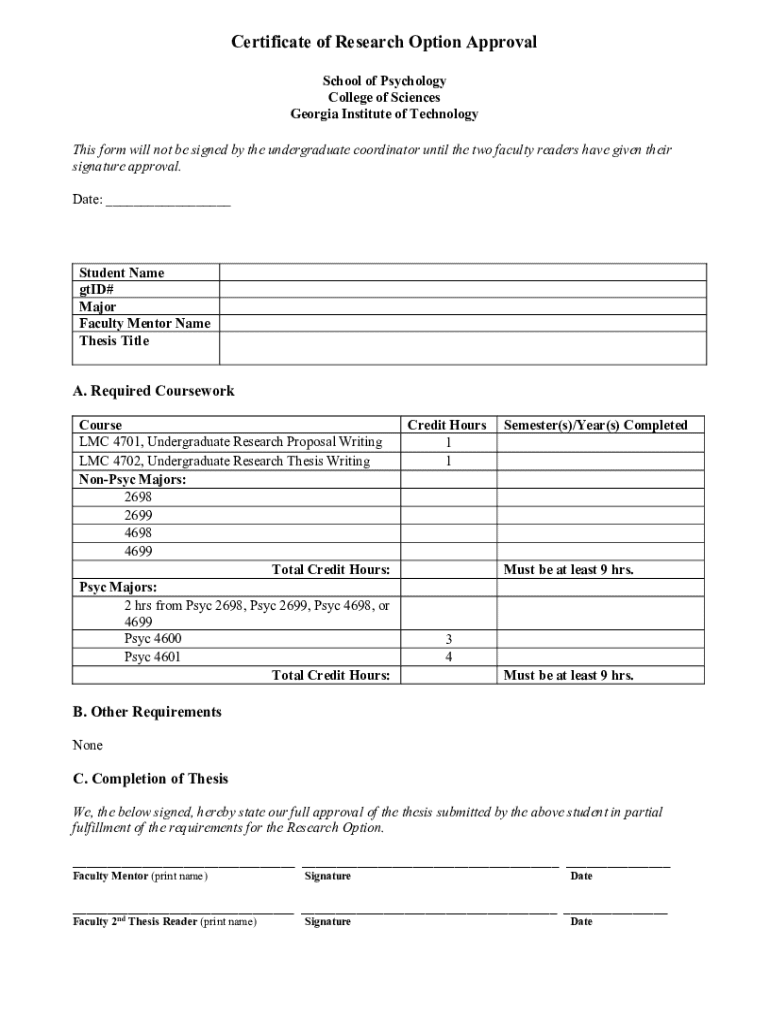 Fillable Online Certificate of Research Option Approval Fax Email Print ...