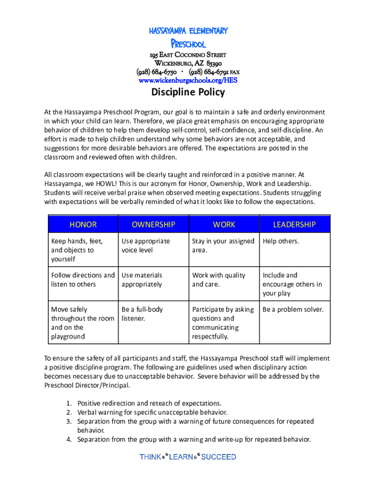 Fillable Online Hassayampa Preschool Discipline Policy Fax Email Print ...