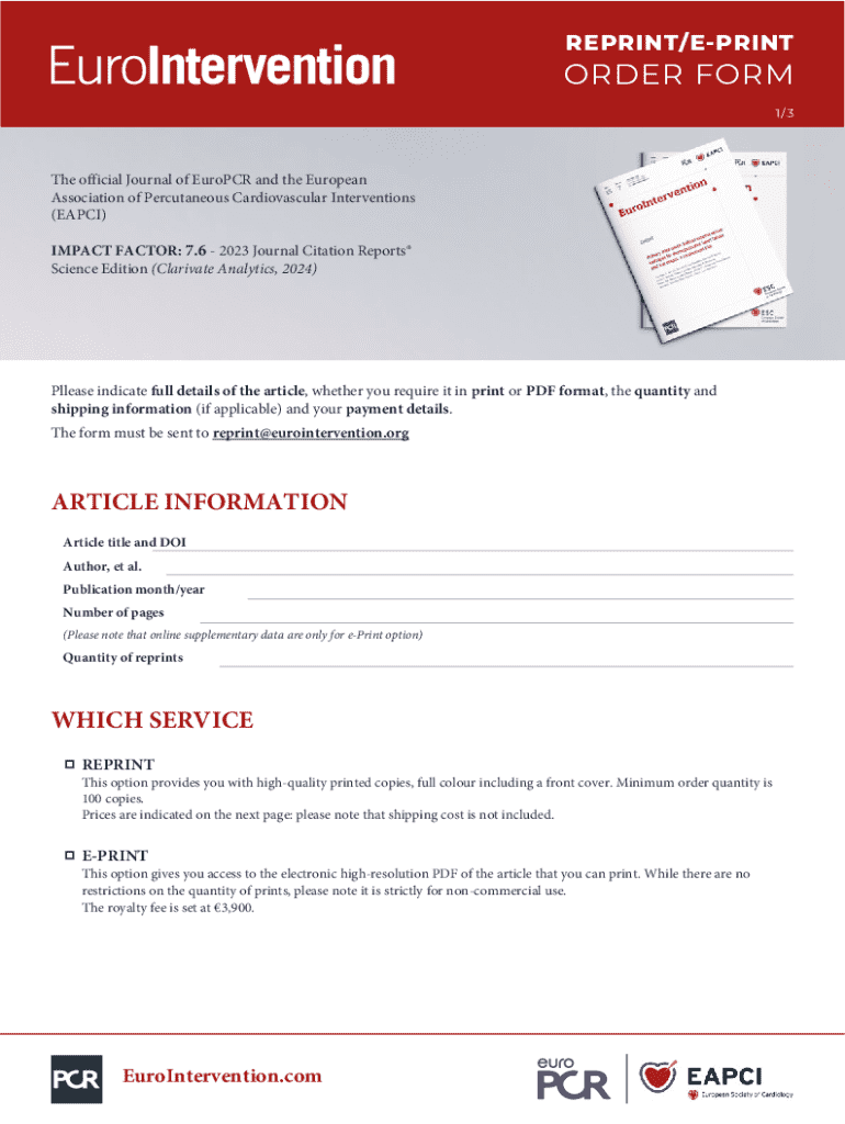 Fillable Online Reprint/e-print Order Form Fax Email Print - pdfFiller