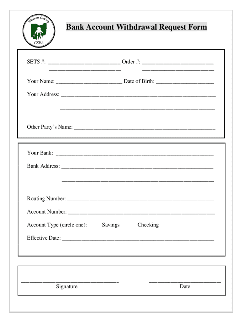Fillable Online Bank Account Withdrawal Request Fax Email Print - pdfFiller