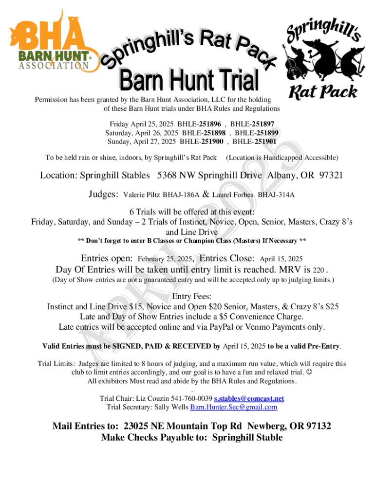 Fillable Online of these Barn Hunt trials under BHA Rules and Regulations Fax Email Print ...