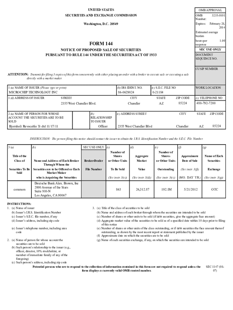 Fillable Online Notice of Proposed Sale of Securities Pursuant to Rule ...