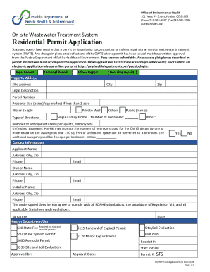 Fillable Online Residential Permit Application for on-site Wastewater Treatment System Fax Email ...