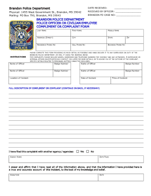 Fillable Online Brandon Police Department Compliment or Complaint Form ...