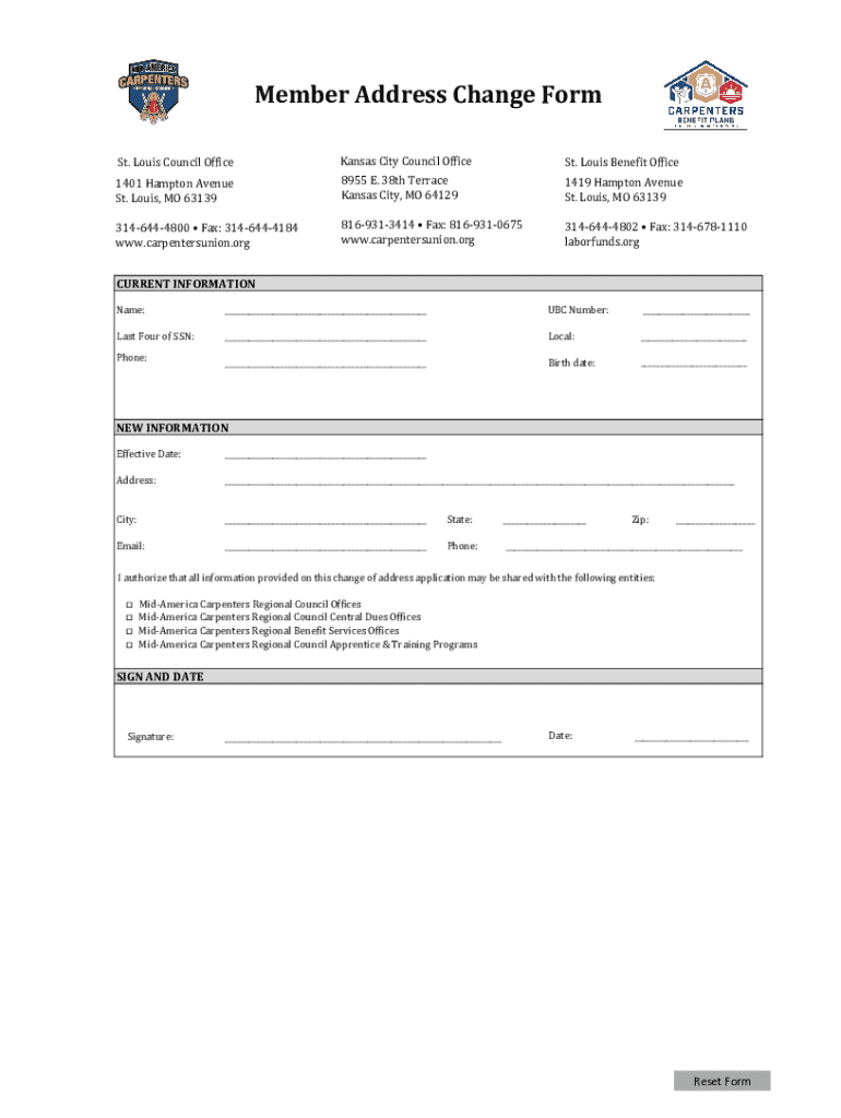 Fillable Online Member Address Change Form Fax Email Print - pdfFiller