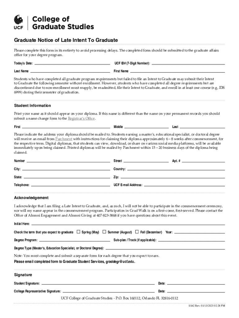 Fillable Online Graduate Notice of Late Intent to Graduate Fax Email Print - pdfFiller