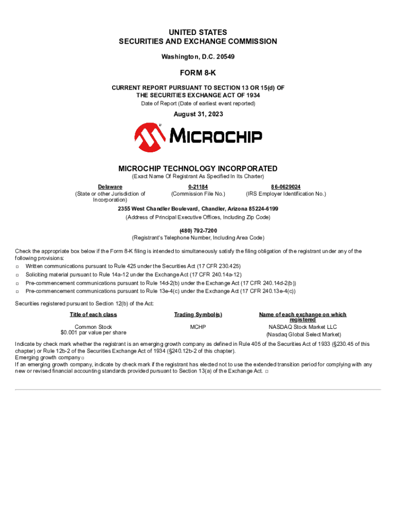 Fillable Online Microchip Technology Incorporated Current Report Fax ...