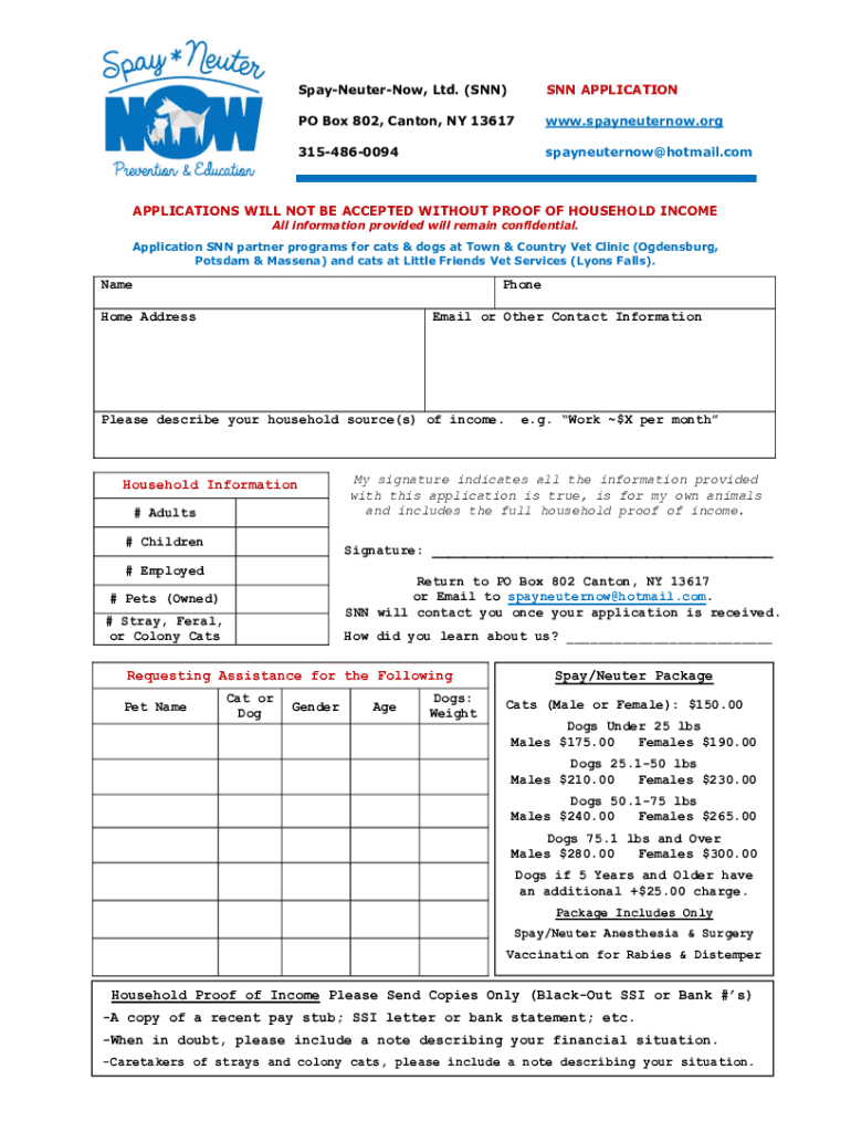 Fillable Online Spay-neuter-now Application Fax Email Print - pdfFiller