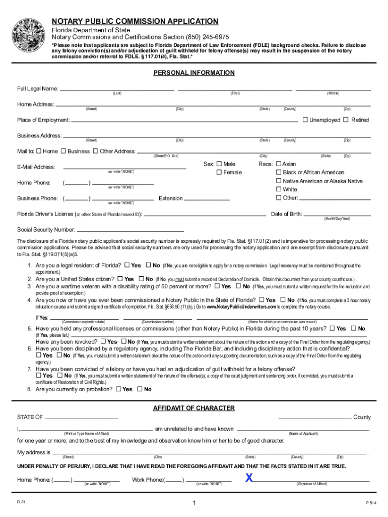 Fillable Online Application for Notary Public Commission in Florida Fax ...