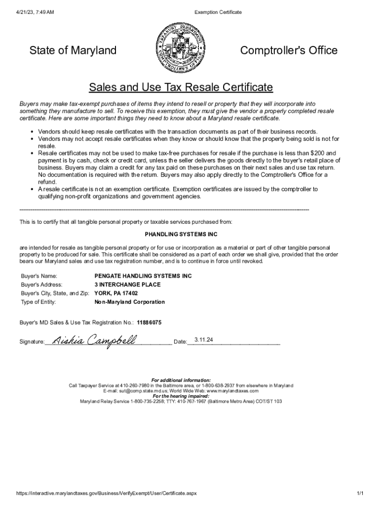 Fillable Online Exemption Certificate Fax Email Print - pdfFiller