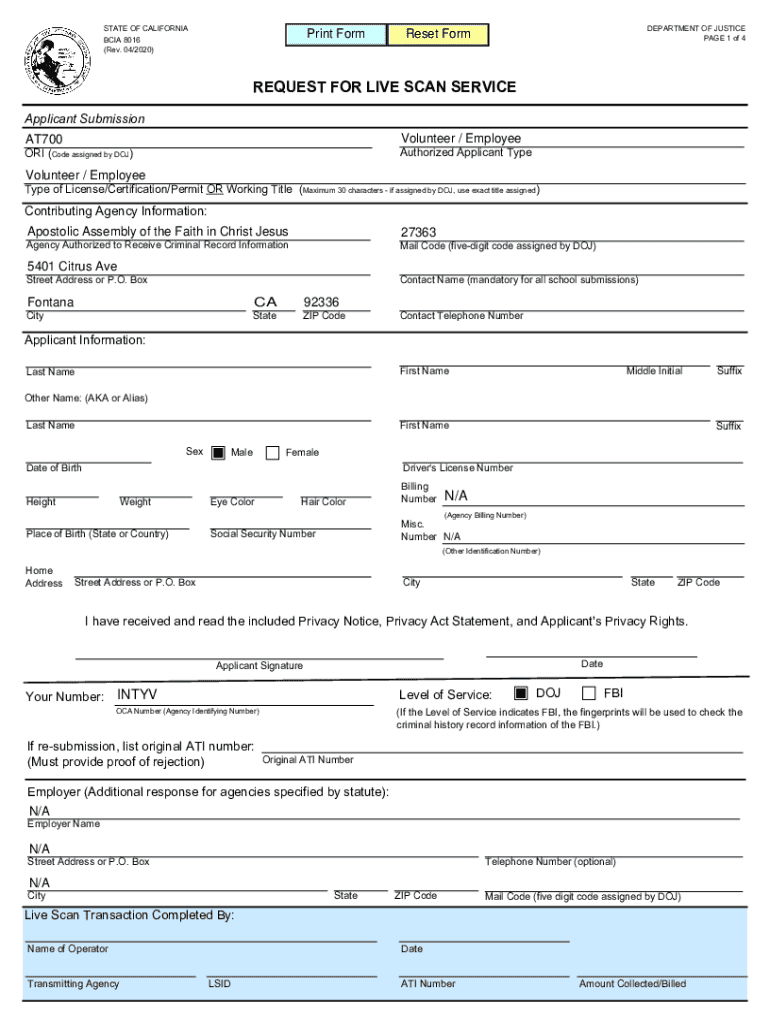 Fillable Online Request for Live Scan Service Fax Email Print - pdfFiller