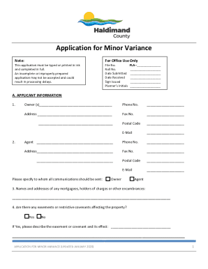 Fillable Online Application for Minor Variance Fax Email Print - pdfFiller