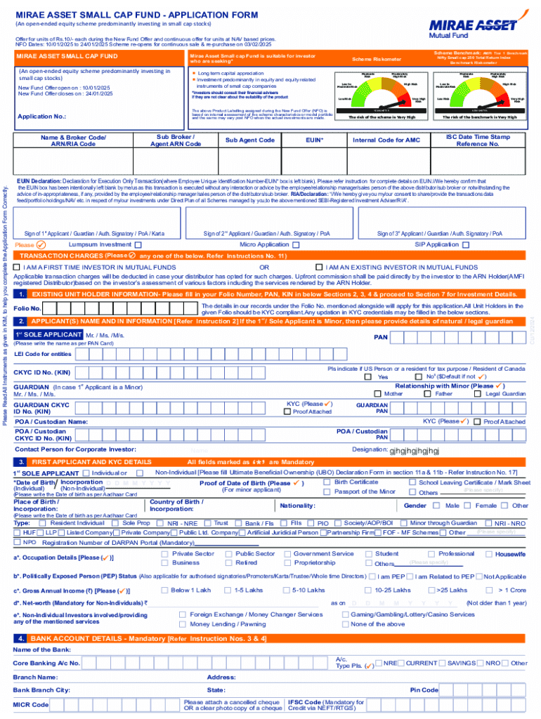 Fillable Online Mirae Asset Small Cap Fund - Application Form Fax Email ...