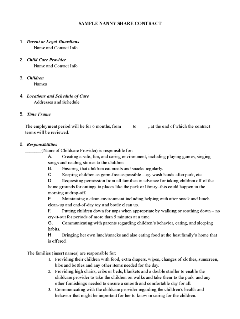 Fillable Online Nanny Share Contract Fax Email Print - pdfFiller