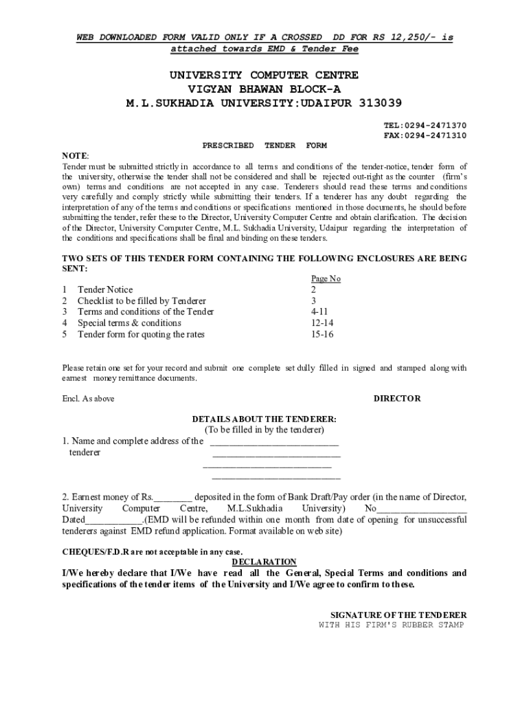 Fillable Online Prescribed Tender Form for Supply of Items Fax Email Print - pdfFiller
