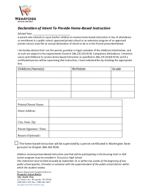 Fillable Online Declaration of Intent to Provide Home-based Instruction Fax Email Print - pdfFiller