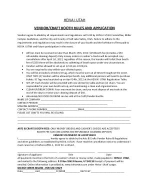 Fillable Online Vendor/craft Booth Rules and Application Fax Email ...