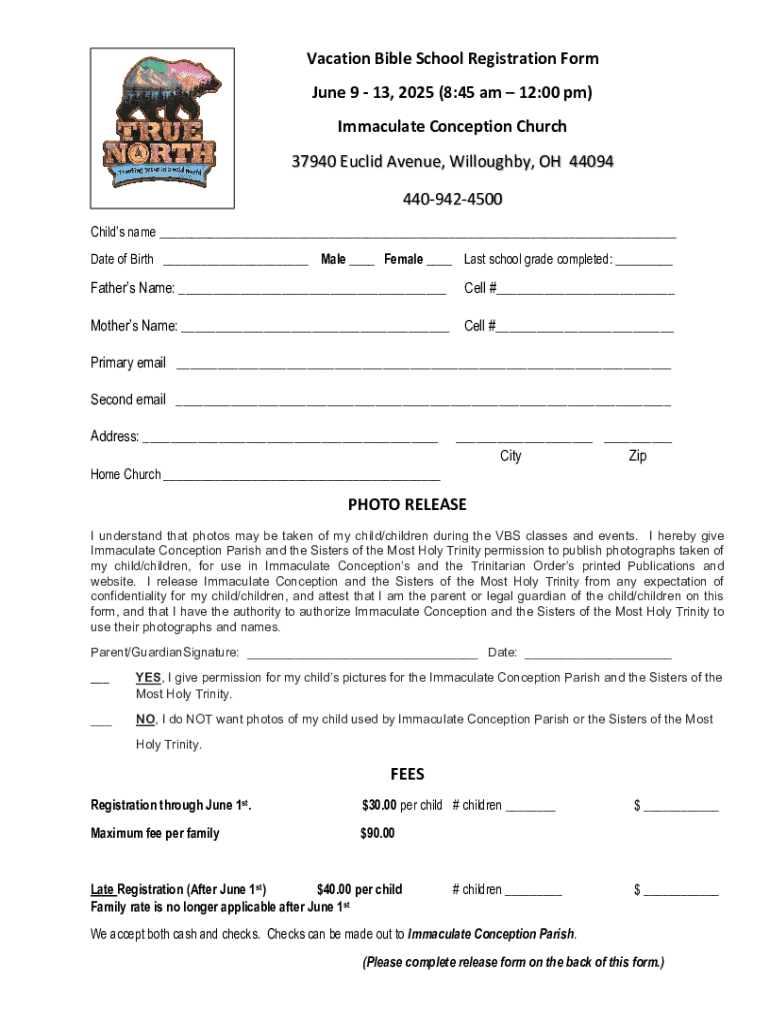 Fillable Online Vacation Bible School Registration Fax Email Print - pdfFiller
