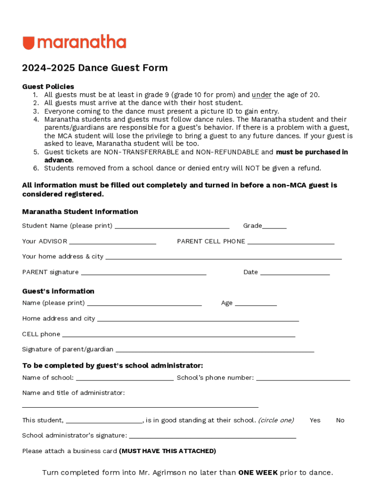 Fillable Online 2024-2025 Dance Guest Form Fax Email Print - pdfFiller