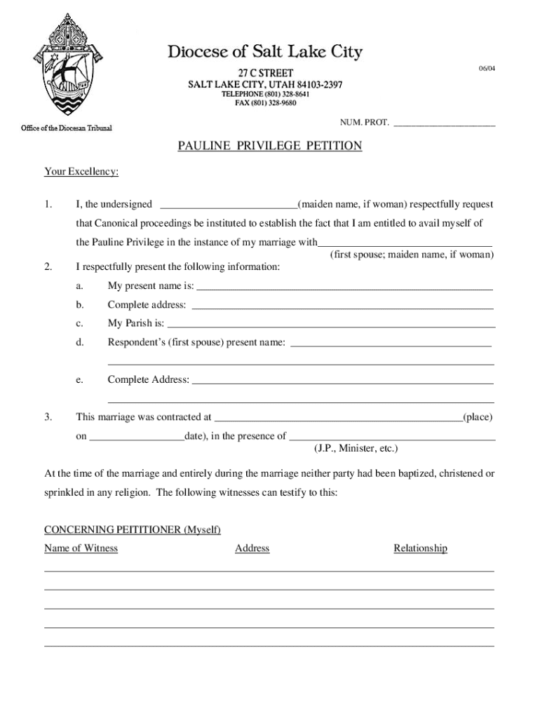 Fillable Online Petition for Pauline Privilege Fax Email Print - pdfFiller