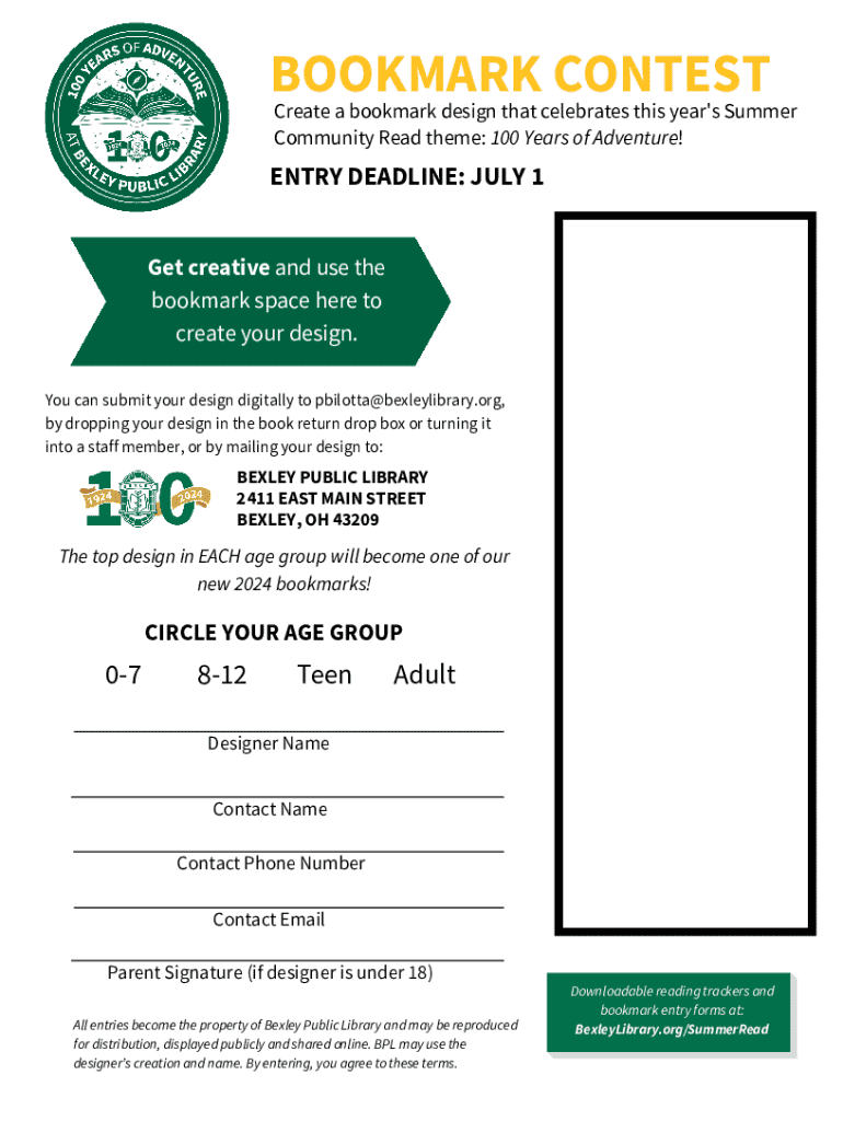 Fillable Online Bexley Public Library Bookmark Contest Fax Email Print ...