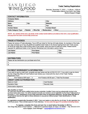 Fillable Online 2012 Trade Tasting Registration Form - San Diego Bay ...
