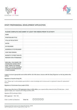 Fillable Online Staff PD Application Form - Footscray City Films Fax ...