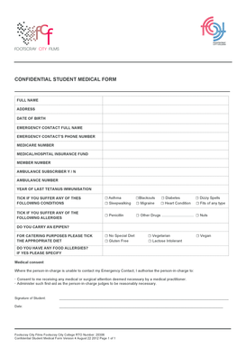 Fillable Online CONFIDENTIAL STUDENT MEDICAL FORM - Footscray City ...