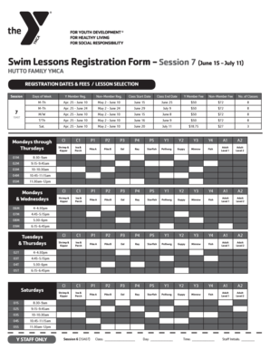 Fillable Online ymcagwc Swim Lessons Registration Form - Session 7(June ...