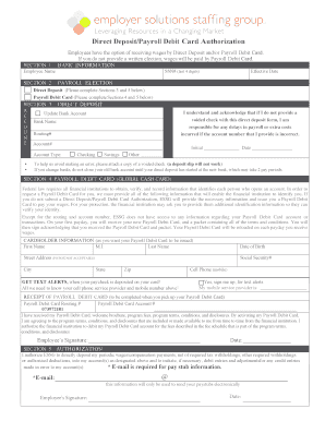 Fillable Online Direct Deposit-Payroll Debit Card Authorization Form ...