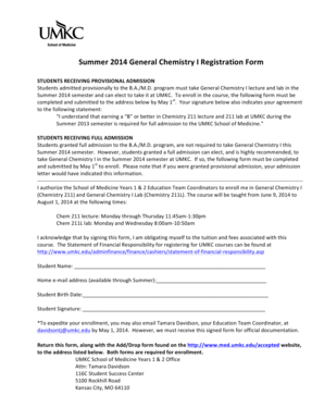 Fillable Online med umkc Summer 2014 General Chemistry I Registration Form - School of ... - med ...