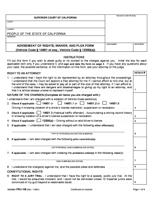 Fillable Online Advisement Of Rights, Waiver, And Plea Form - Superior ...