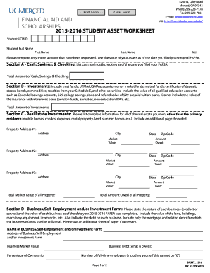 Fillable Online financialaid ucmerced edu/ 2015-2016 STUDENT ASSET ...