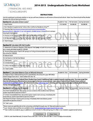 Fillable Online financialaid ucmerced 2014-2015 Undergraduate Direct ...