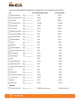 Fillable Online mhca mb Please check which class(es) and the date(s ...