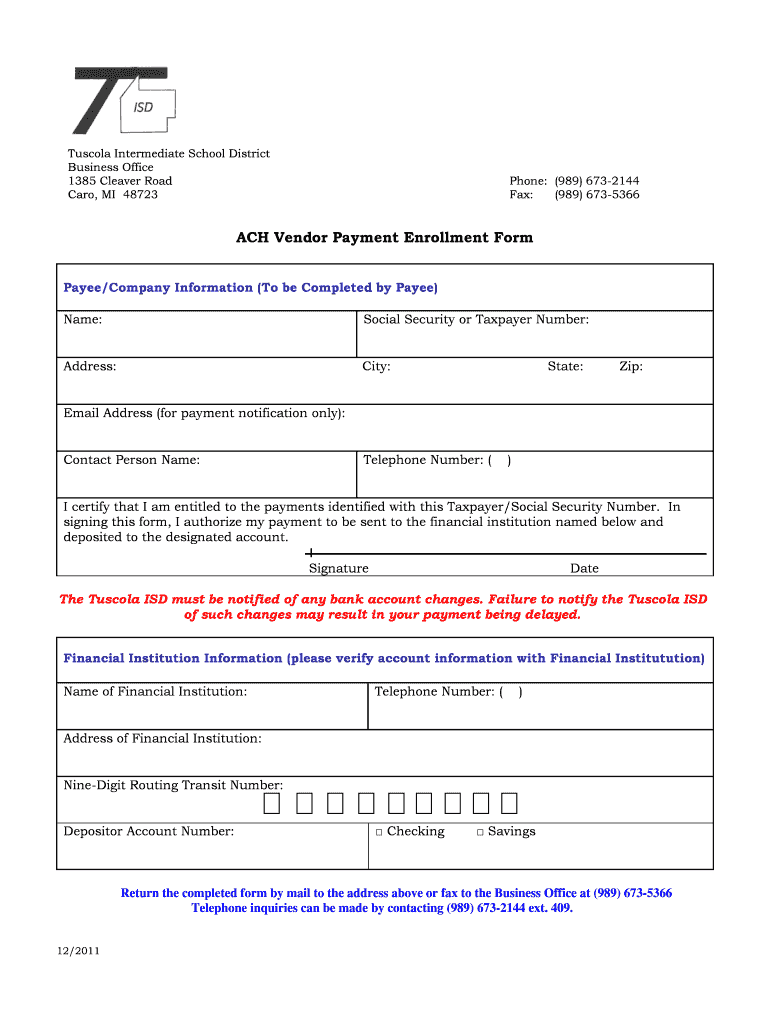 Fillable Online Vendor ACH Form Fax Email Print - pdfFiller