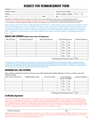 Fillable Online REQUEST FOR REIMBURSEMENT FORM Fax Email Print - pdfFiller