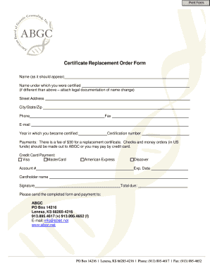 Fillable Online ABGC Certificate Replacement Order Form Fax Email Print ...