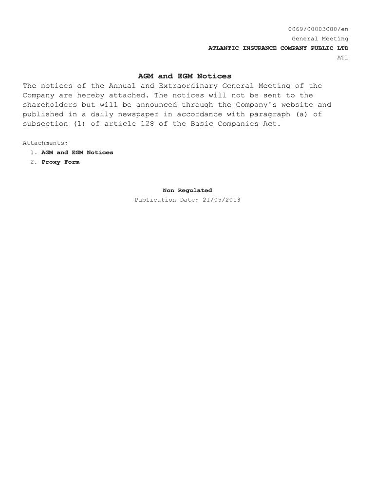 Fillable Online AGM and EGM Notices - StockWatch Fax Email Print - pdfFiller