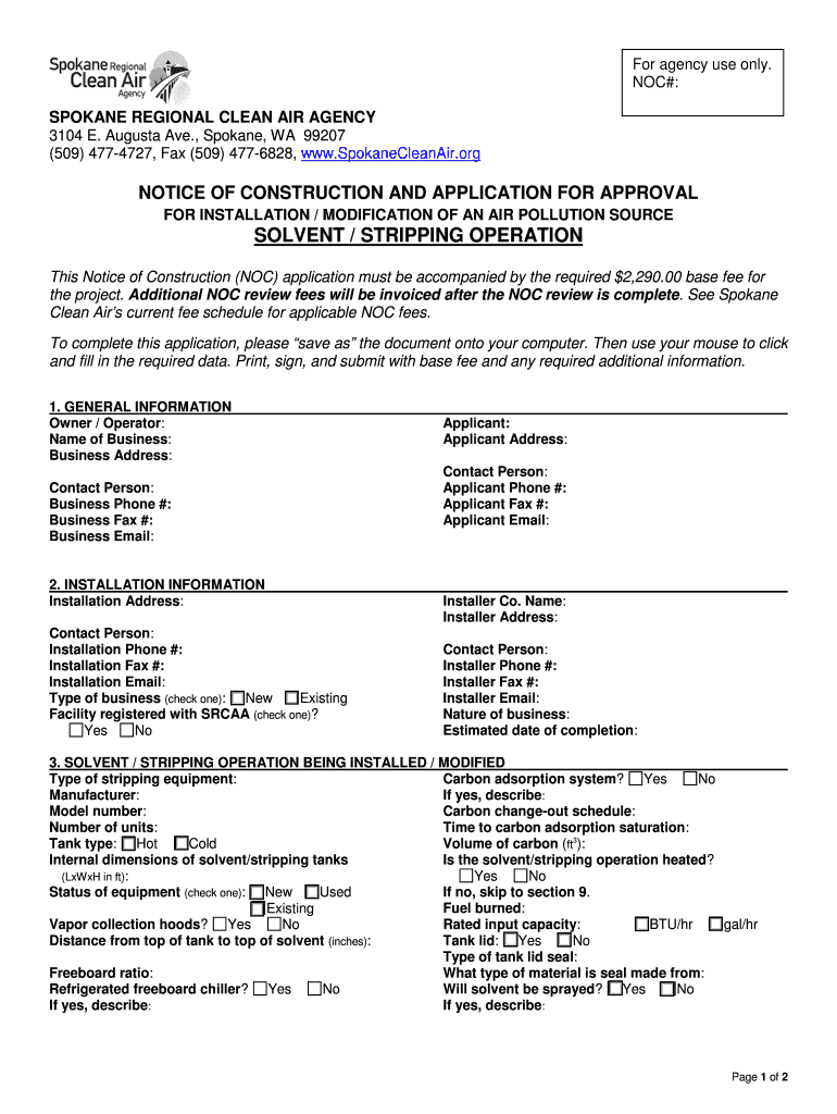 Fillable Online spokanecleanair SOLVENT STRIPPING OPERATION Fax Email ...